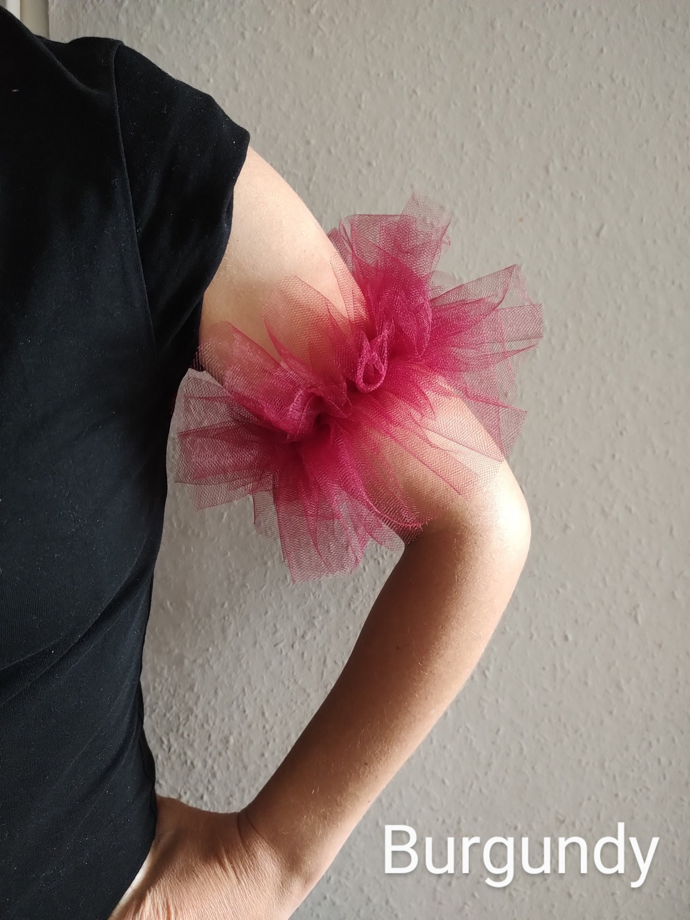 Burgundy Ruffle Tulle Cuff, White Cuff Bracelet, White Armbands, Dance ...
