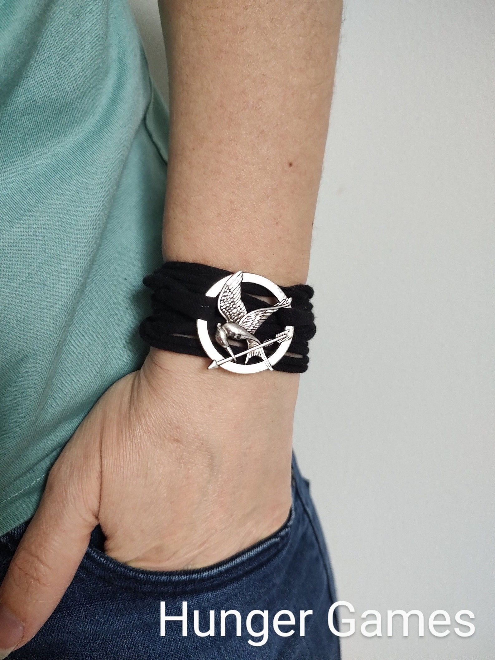 Hunger Games Black Wrist Cuff Bracelet, Wrap Bracelet Custom Colors ...