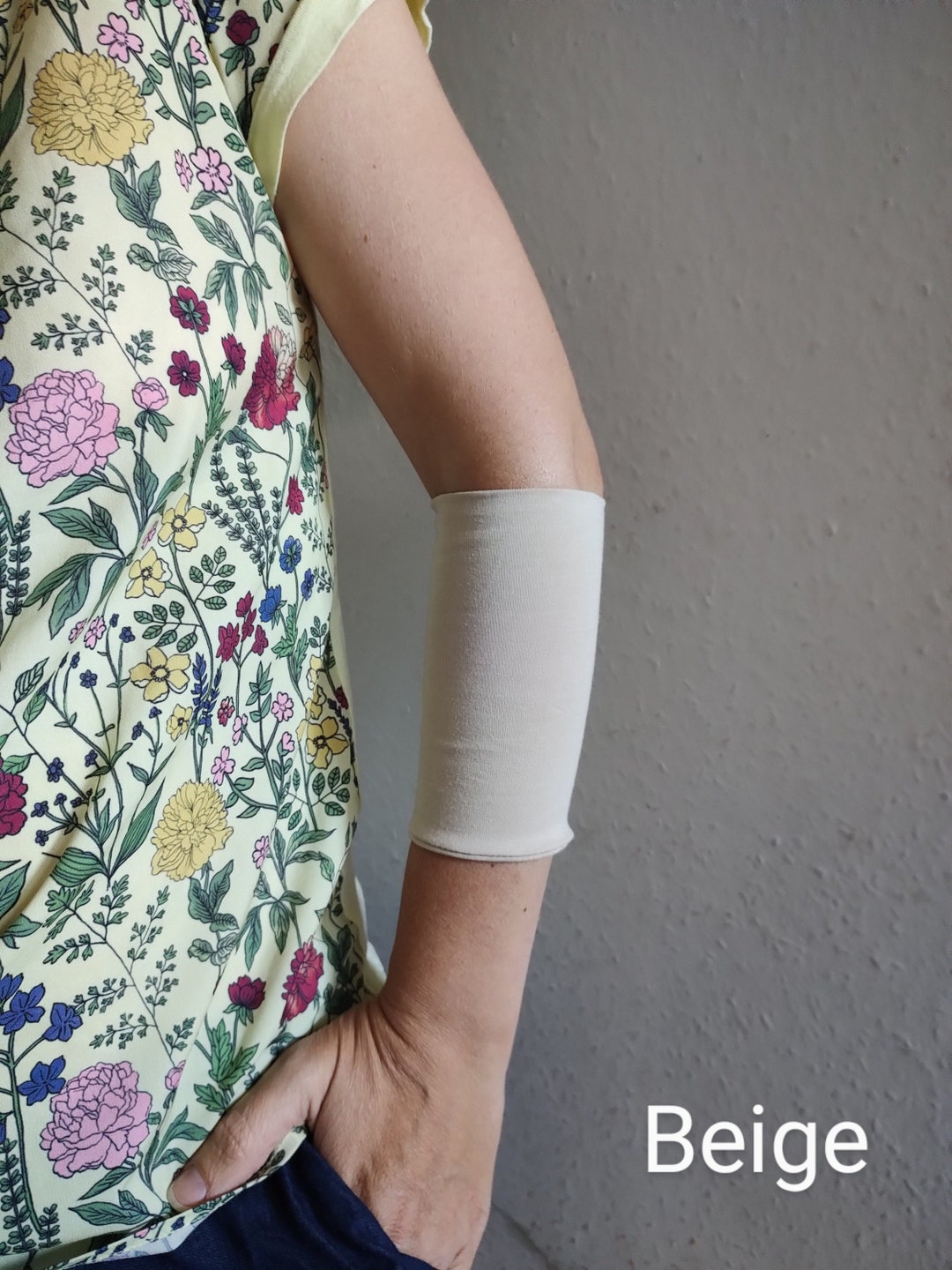 Beige Wide Forearm Cuff Bracelet, Jersey Forearm Tattoo Cover up ...
