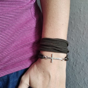 Long Cross Powder Pink Wrist Cuff Bracelet, Wrap Bracelet, Cuff Black ...