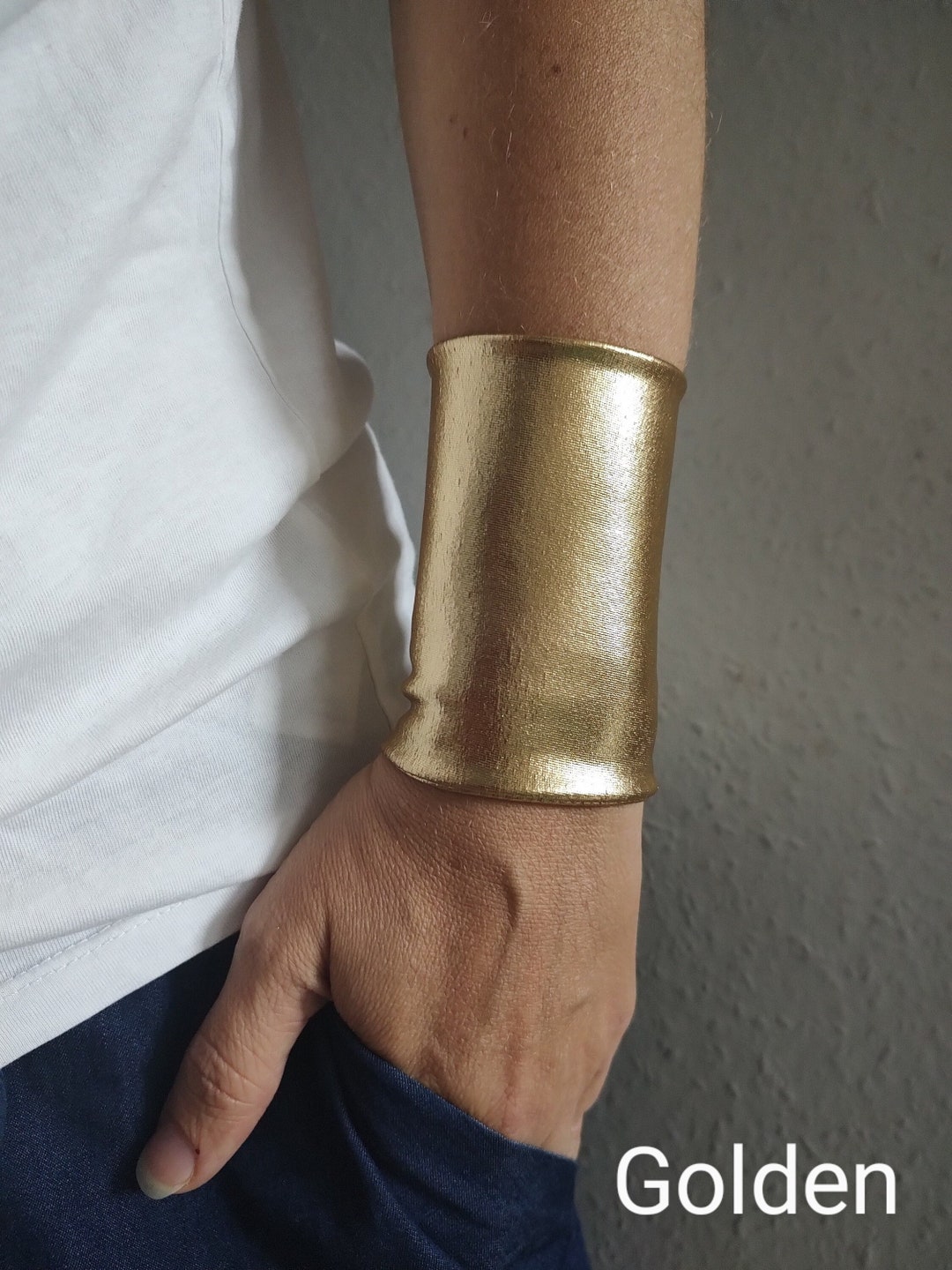 Gold Wide Wrist Cuff Bracelet, Golden Jersey Wrist Tattoo Cover up ...