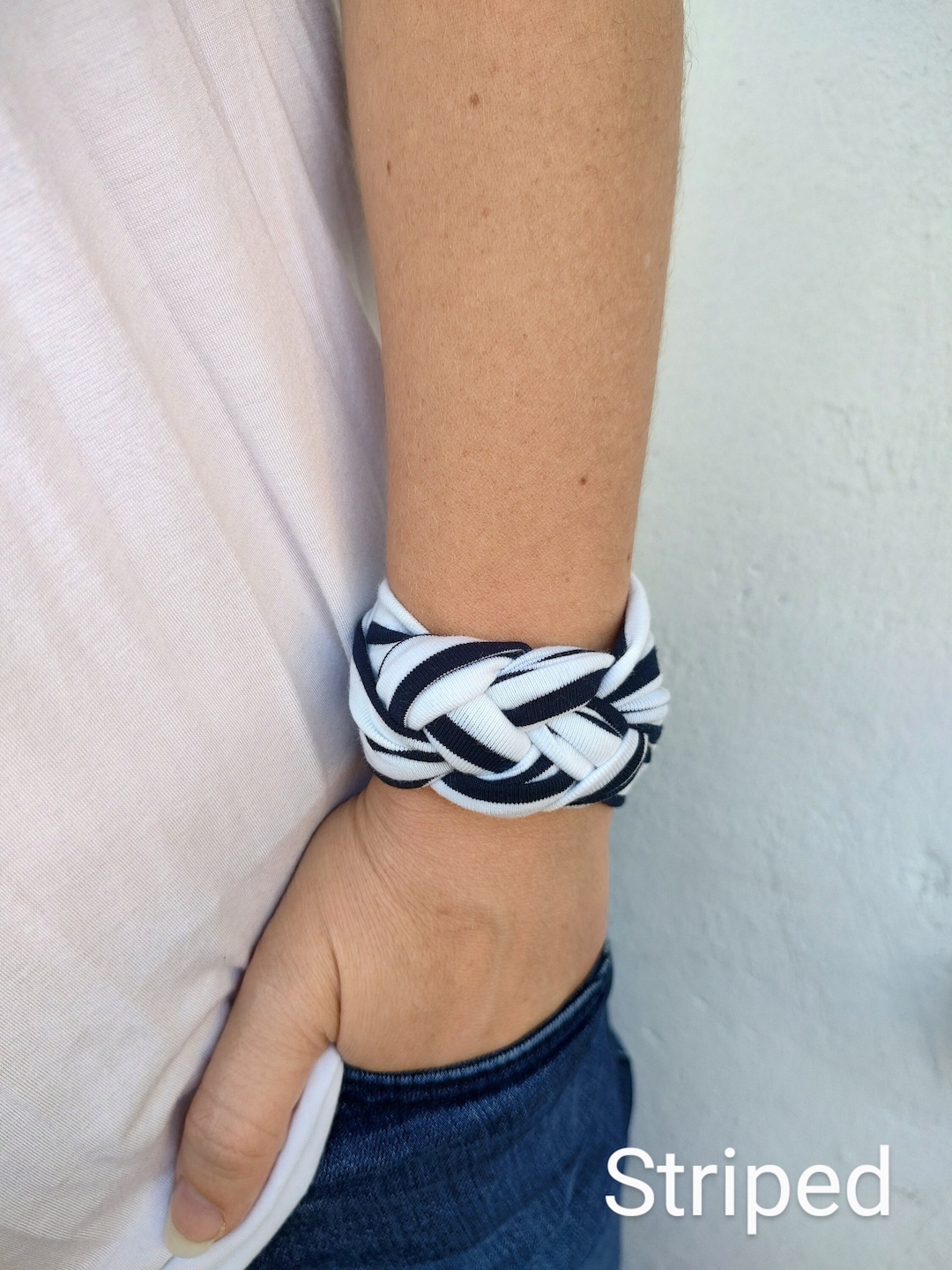 Striped Adult Chunky Sailor Knot Wrist Cuff, Soft and Stretchy Jersey ...