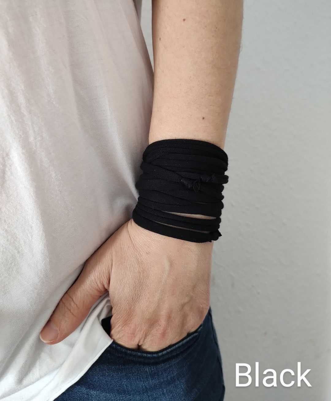 Black Wrist Cuff Bracelet, Wrap Bracelet, Cuff Bracelet, Cotton ...