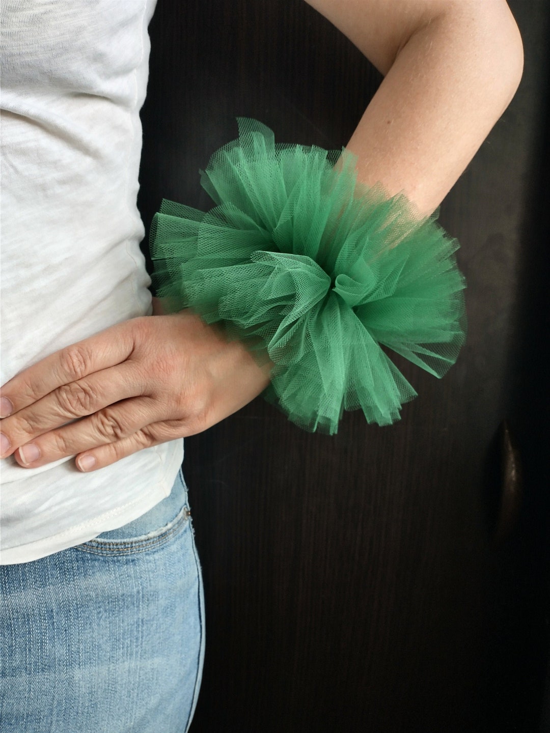 Bottle Green Tulle Cuffs, Ruffle Wrist Cuffs, Layerey Victorian Cuffs ...