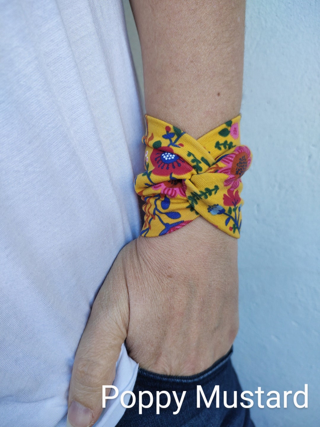 Poppy Mustard Floral Twist Wrist Cuff Bracelet Wrist Wrap Bracelets ...