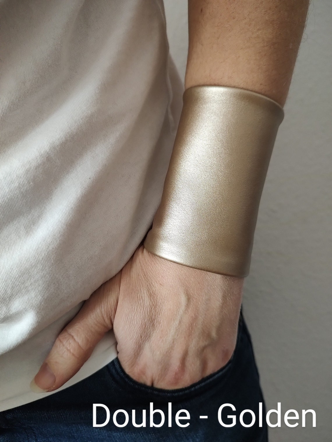 Matte Golden Faux Leather Wrist Cuffs, Wide Wrist Cuff Bracelet, Gothic ...
