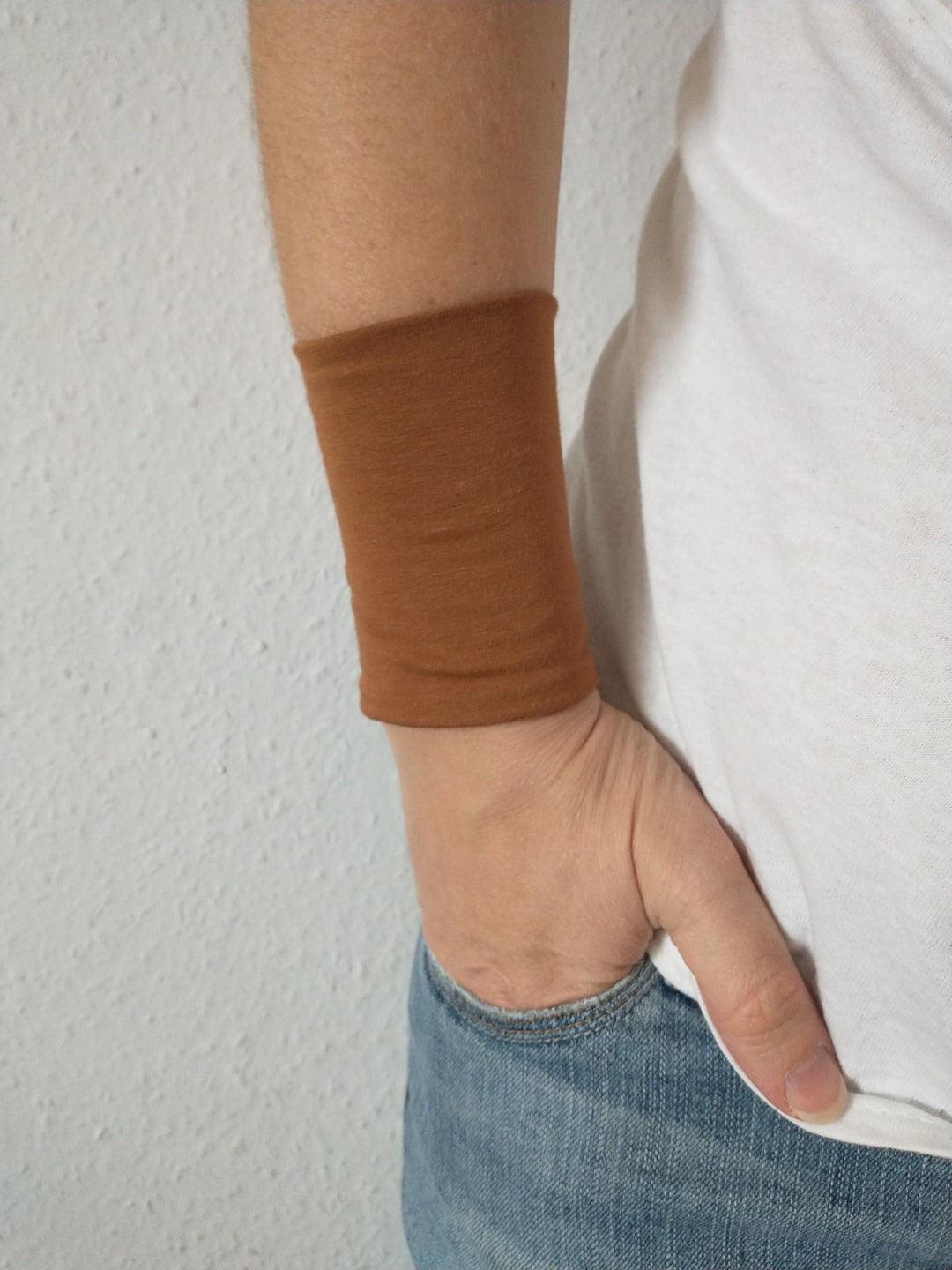 Caramel Wide Wrist Cuff Bracelet, Jersey Wrist Tattoo Cover up ...