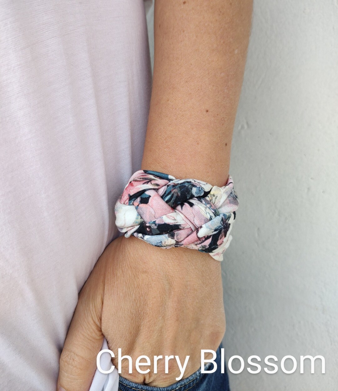 Cherry Blossom Floral Sailor Knot Wrist Cuff, Jersey Wrist Cuff ...