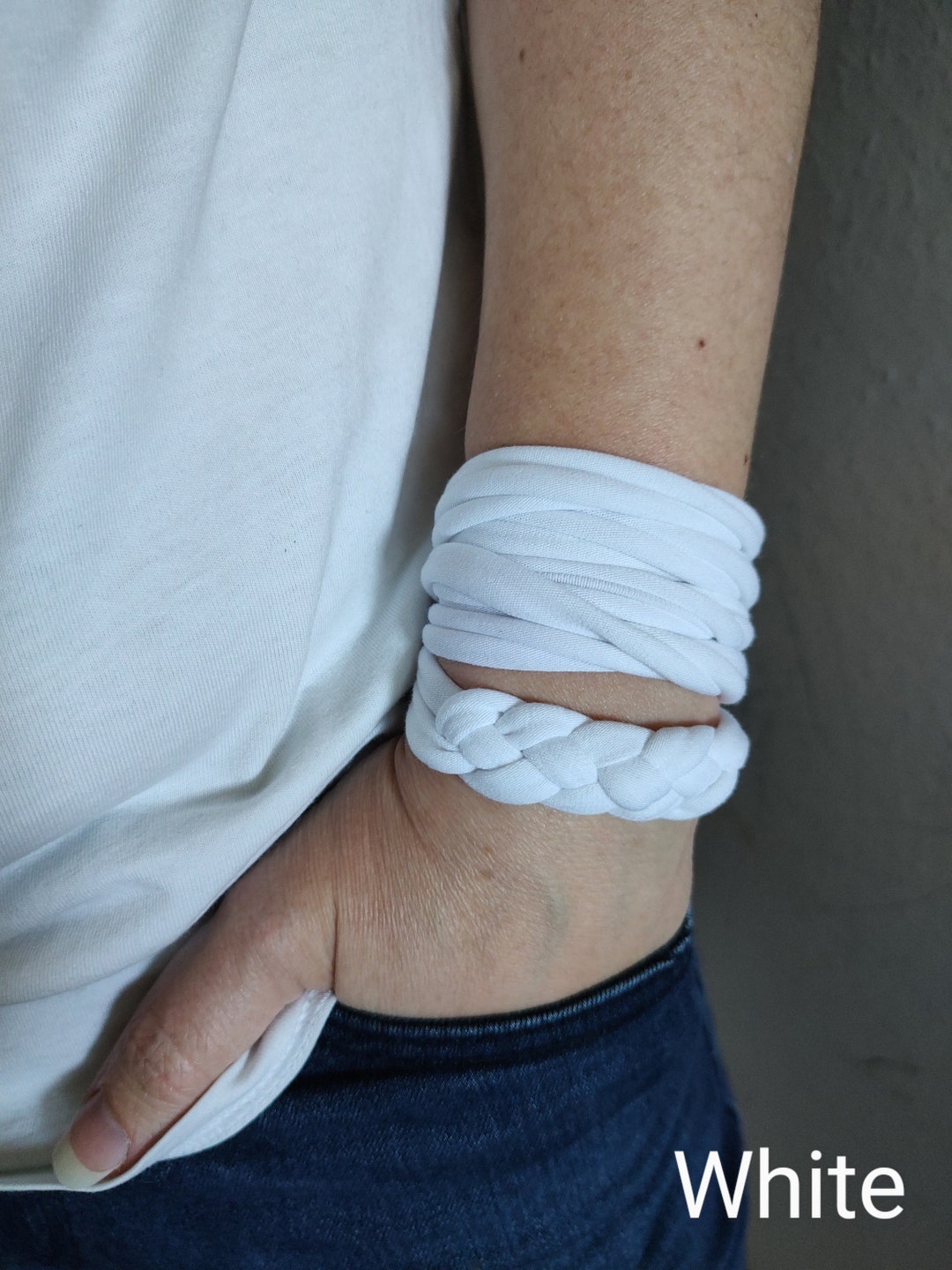 Solid White Sailor Knot Wrist Wrap, Adult Soft Stretchy Wrist Cuff ...
