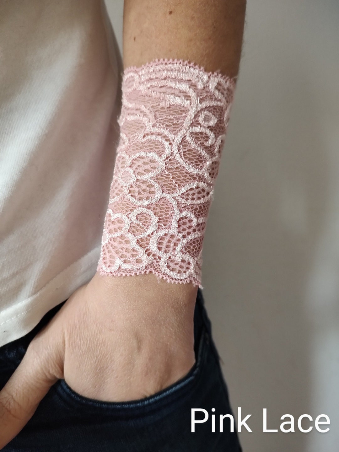 Pink Lace Wrist Cuff Bracelet, Wide Pink Bracelet, Pink Lace Bracelet ...