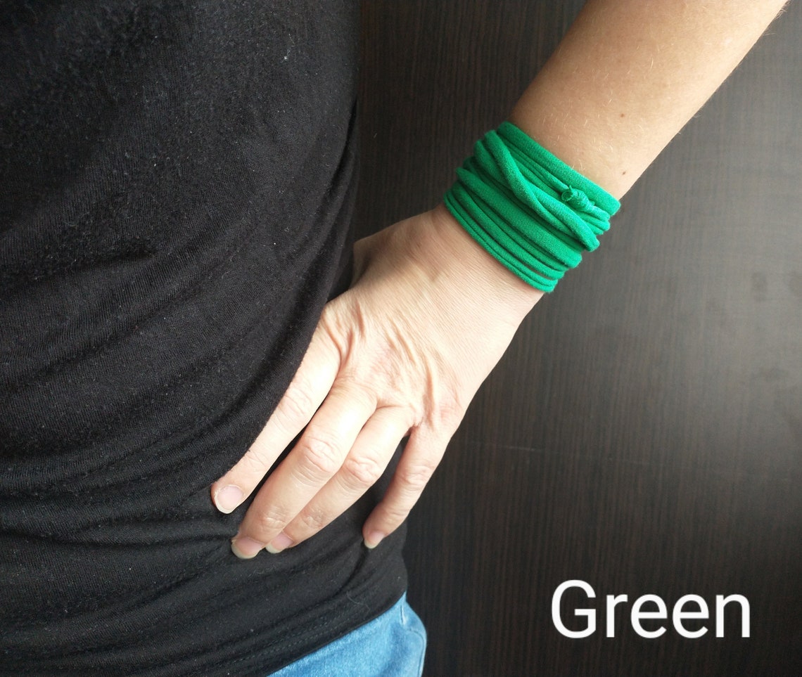 Recycled Tshirt Bracelet, Blue Wrist Cuff Bracelet, Wrist Tattoo Cover ...