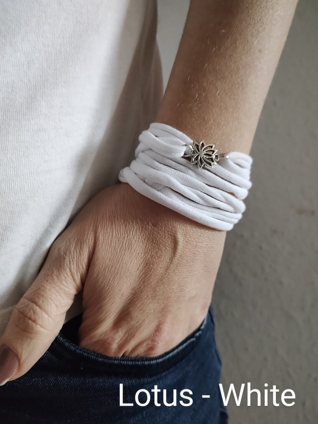 Lotus Flower White Lotos Wrist Cuff Bracelet, Wrap Bracelet, Cuff Black ...