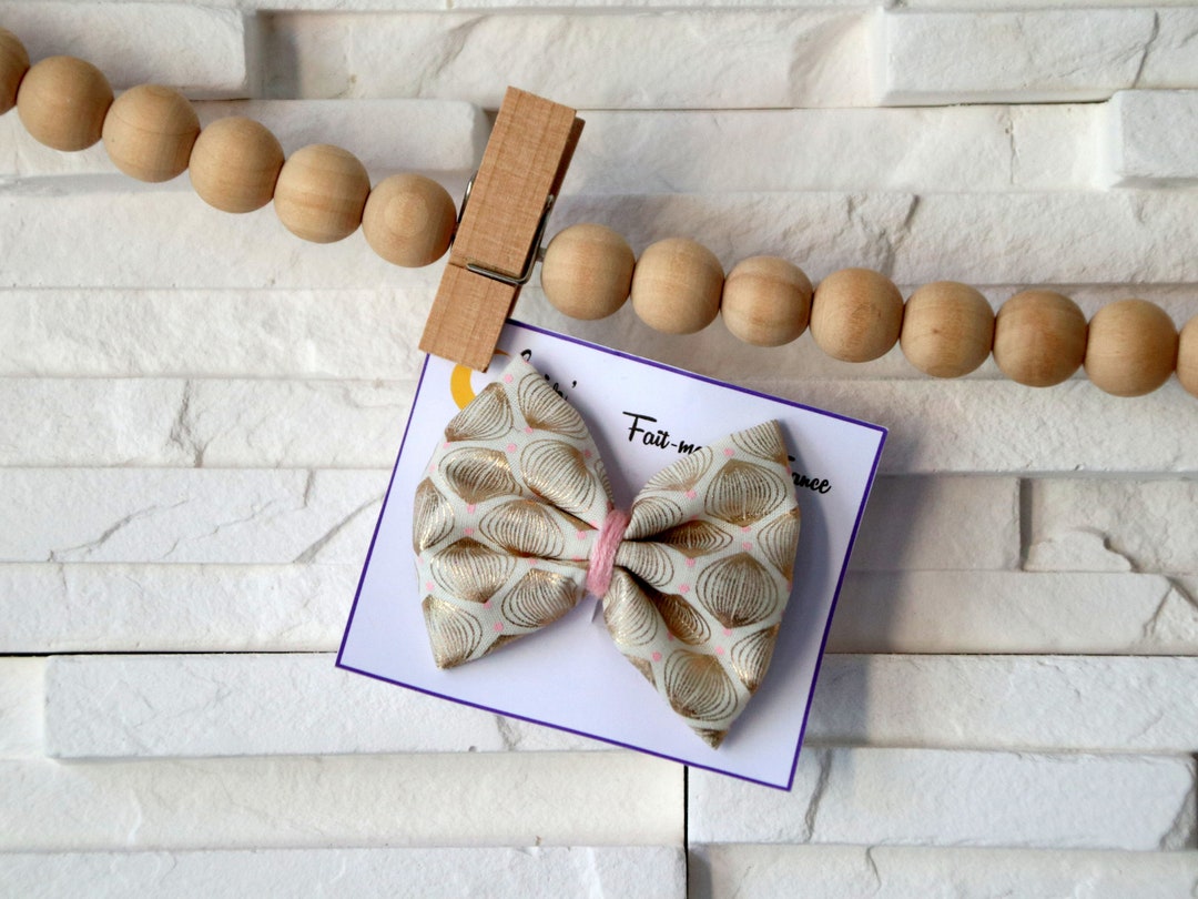 Bow Barrette Clip Beige Gold and Pink Patterns - Etsy