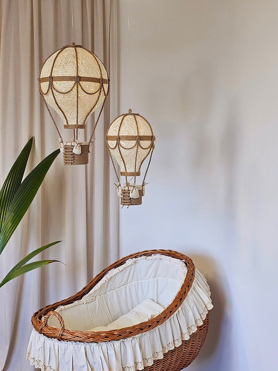 Hot Air Balloon Nursery Lamp Set of 2, Large and Small Linen Light ...