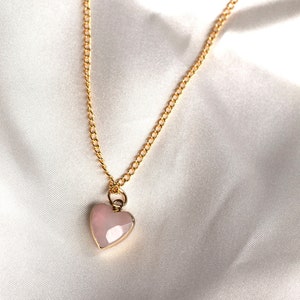 Rose Quartz Heart Necklace Rose Quartz Gift for Girlfriend - Etsy