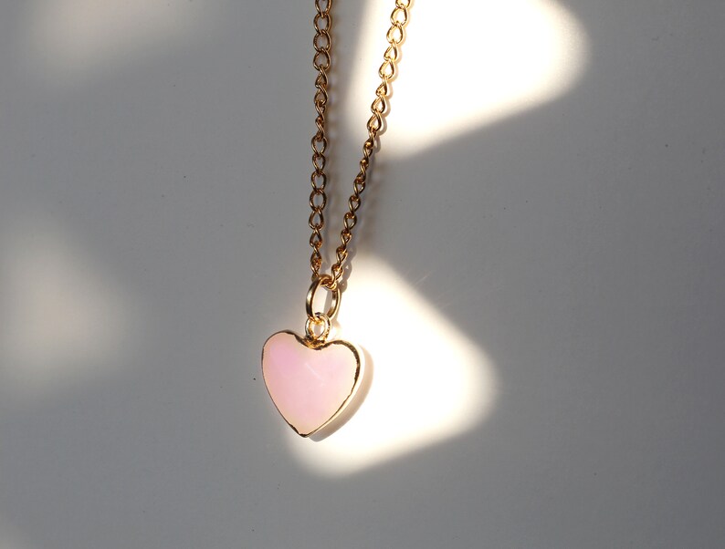 Rose Quartz Heart Necklace Rose Quartz Gift for Girlfriend - Etsy