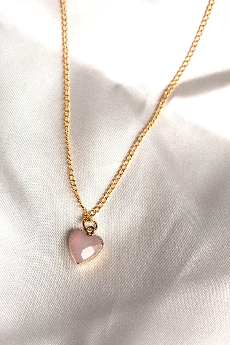Rose Quartz Heart Necklace Rose Quartz Gift for Girlfriend - Etsy