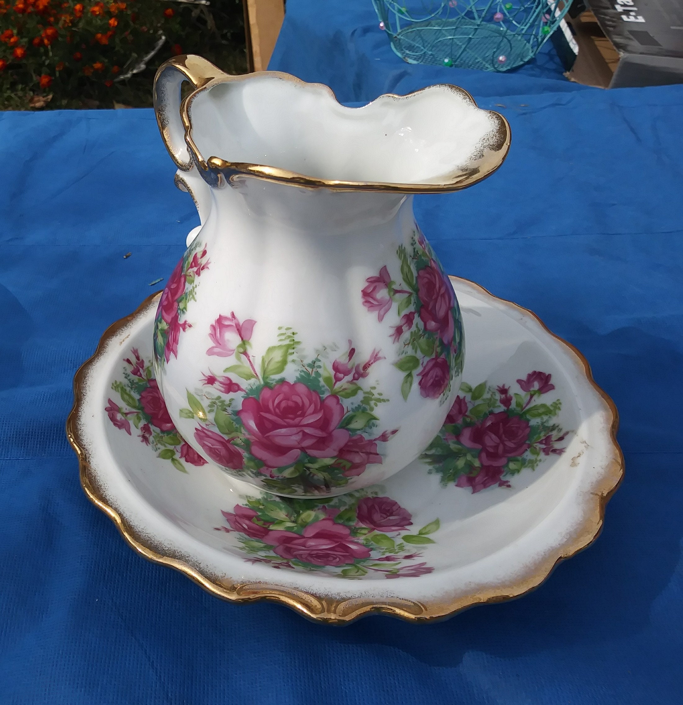 Ceramic Hand Painted Pitcher and Basin / Base by Tilso Japan - Etsy