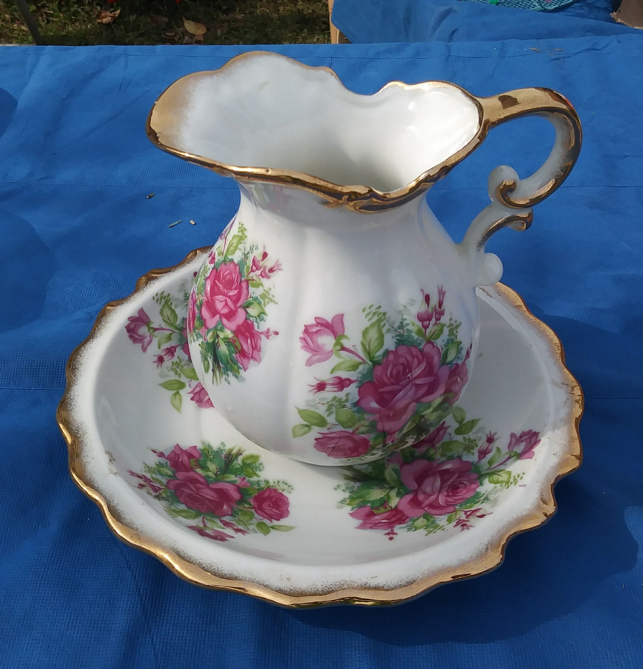 Ceramic Hand Painted Pitcher and Basin / Base by Tilso Japan - Etsy