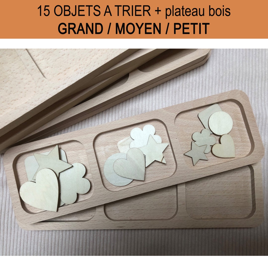 Montessori Activity Sorting Small / Medium / Large With Tray, 15 Wooden ...