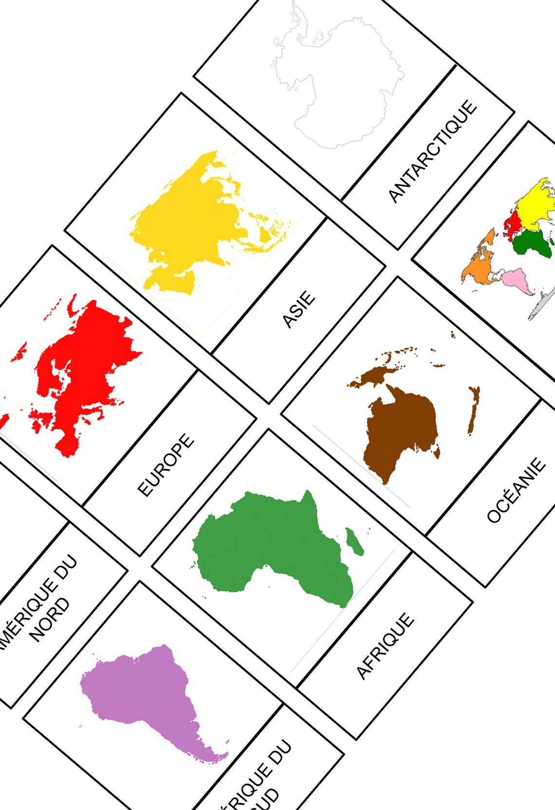 CONTINENTS Nomenclature Cards, Montessori Color, Continents, Shadows ...
