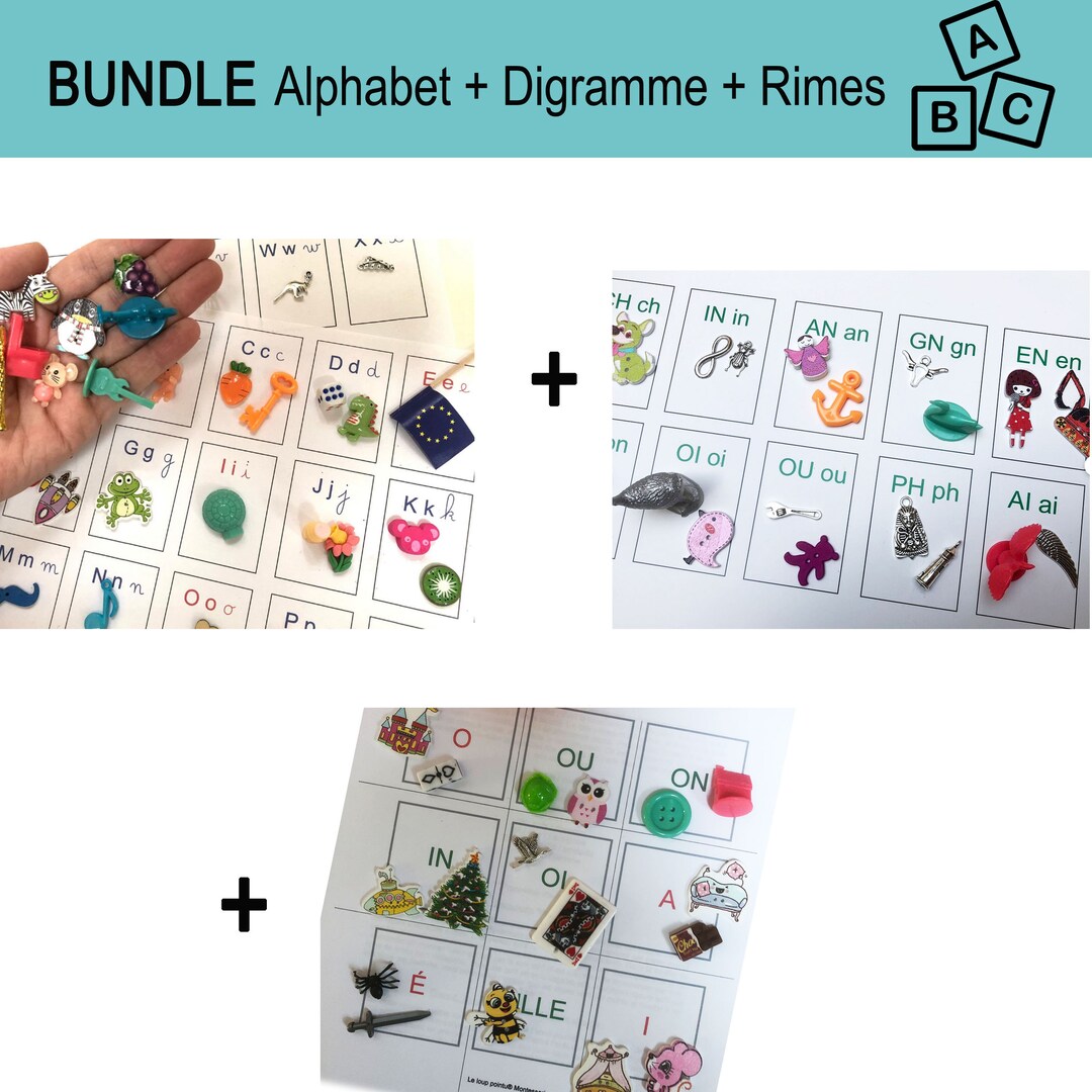 PHONOLOGY BUNDLE, 1 Abc 2 Digraph 3 Rhyme, FRENCH, Reading, Montessori ...