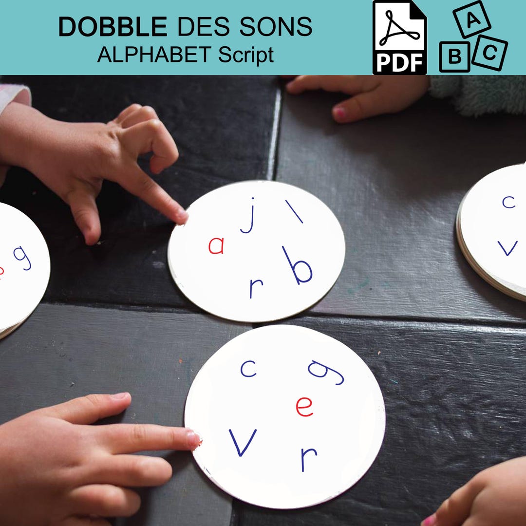 Dobble Alphabet, SCRIPT, Montessori Color, Discover Sounds, Visual ...