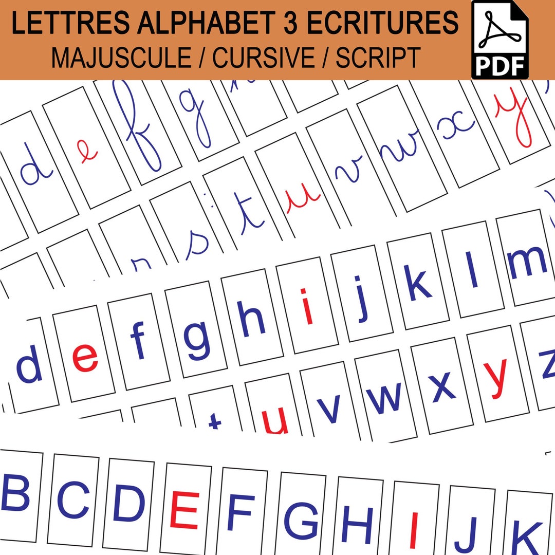 Lettres Alphabet, 3 écritures, Majuscule, Script, Cursive ...