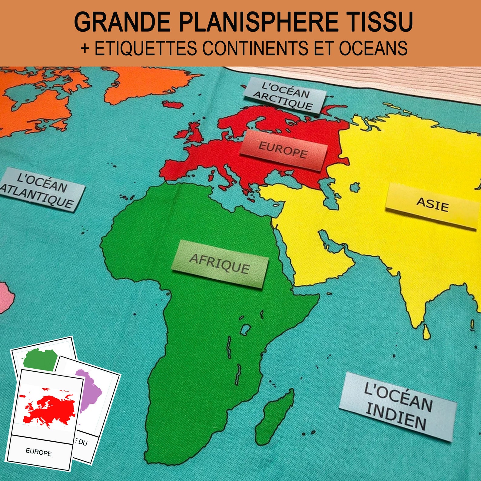 Large Fabric World Map, + Continent & Ocean Labels to Scratch and ...