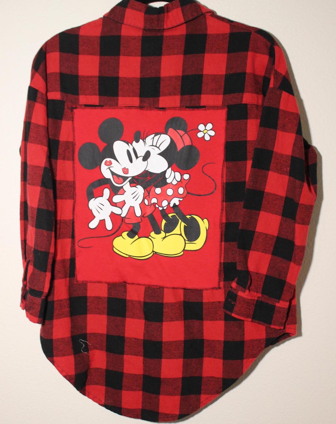 Mickey & Mini Mouse Kiss Disney Flannel Shirt Upcycled With Custom Back ...