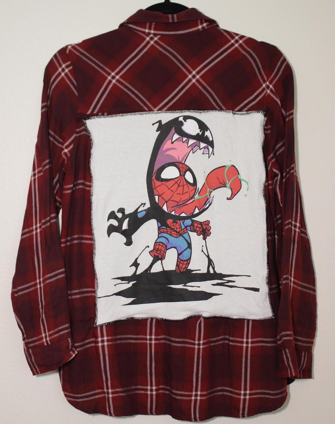 Spiderman Flannel Shirt Upcycled With Custom Back Patch Size Women's S ...