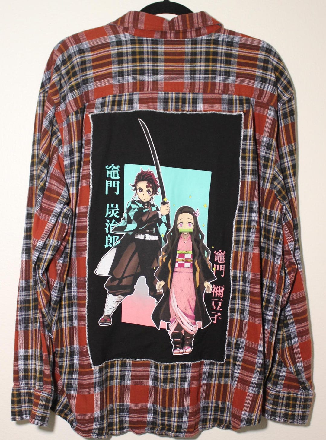 Demon Slayer Flannel Shirt Upcycled With Custom Back Patch Size Men's ...