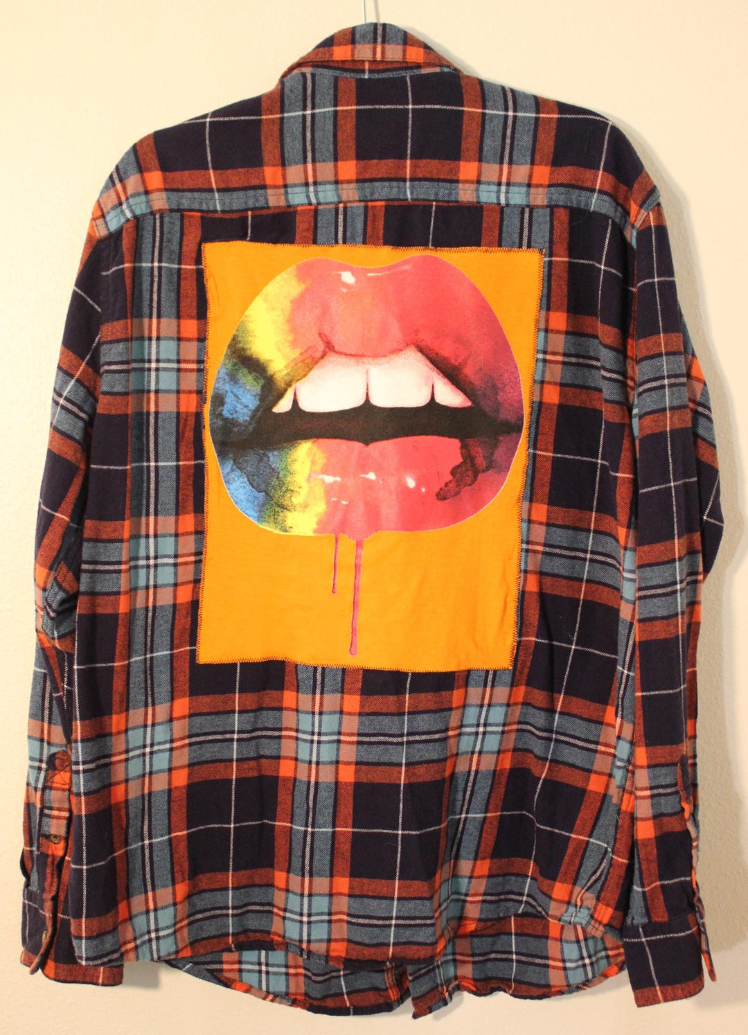 Men's XL Flannel Shirt With Mouth & Dripping Lips Back Patch - Etsy