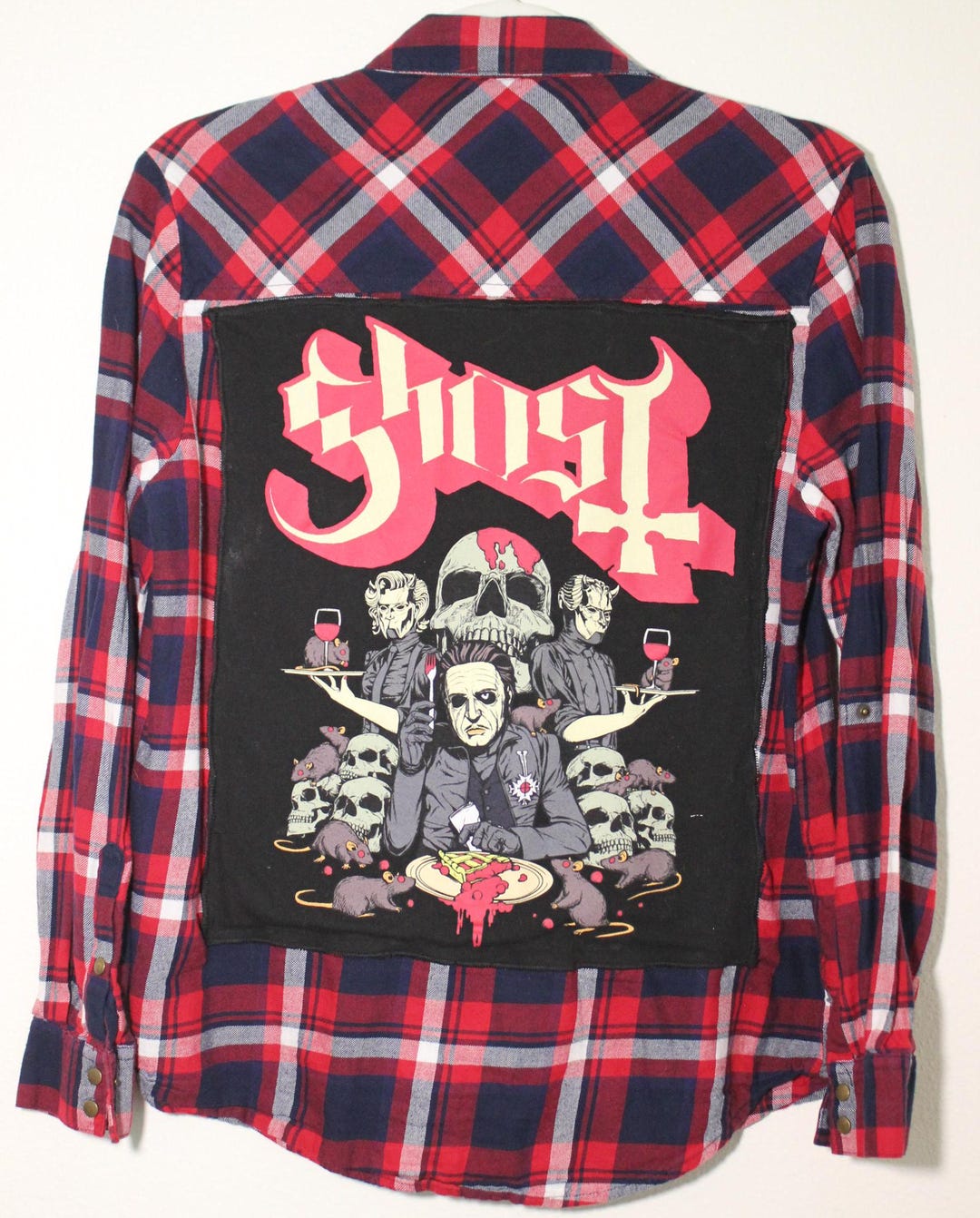 Ghost Anime Flannel Shirt Upcycled With Custom Back Patch Size Women's ...