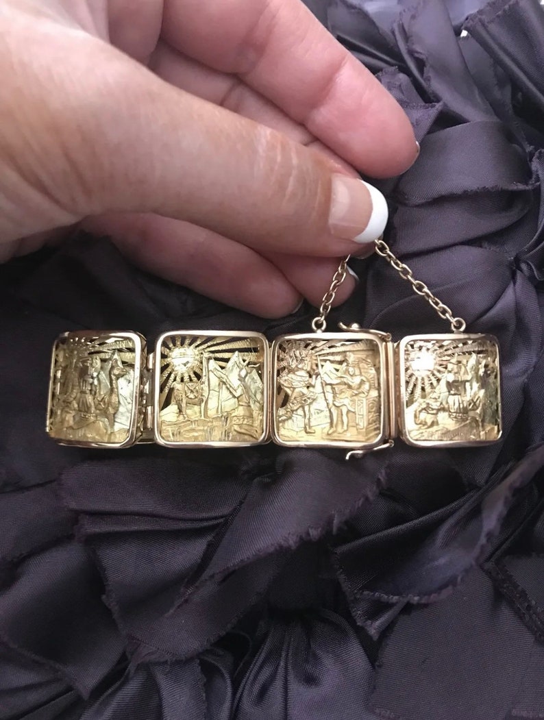 18K Peruvian Gold Bracelet 2.5oz - One of a Kind - Traditional Scenes ...