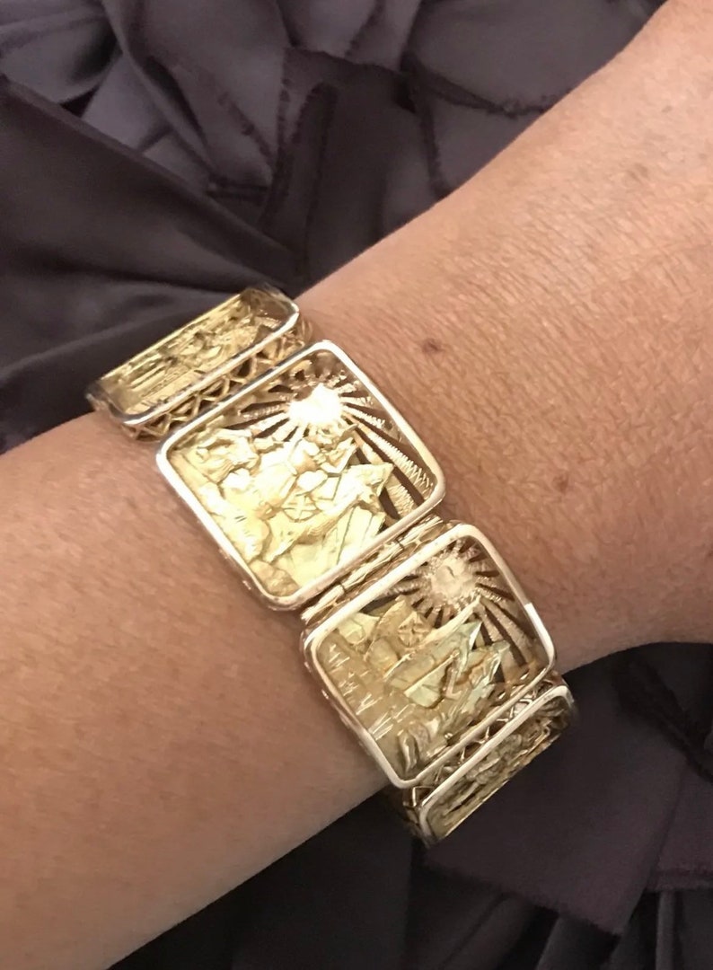 18K Peruvian Gold Bracelet 2.5oz - One of a Kind - Traditional Scenes ...