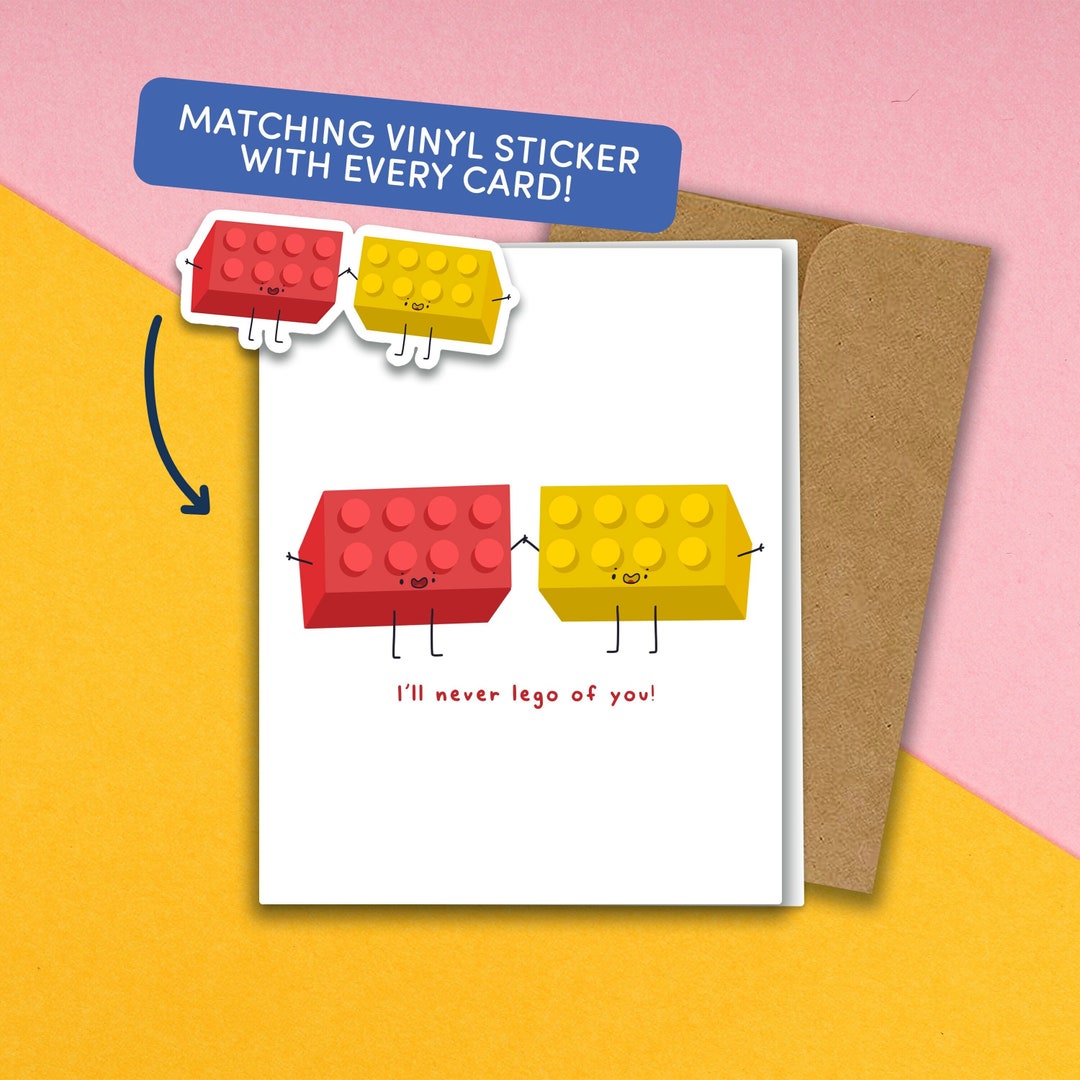 Building Block Greeting Card With Matching Vinyl Waterproof Sticker ...