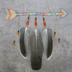 Boho Arrow Ornament, Rainbow Arrow With Feathers, Natural Ethical ...