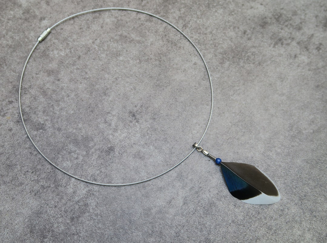 Natural Blue Feather Pendant, Ethical Feather Necklace, Natural Feather ...