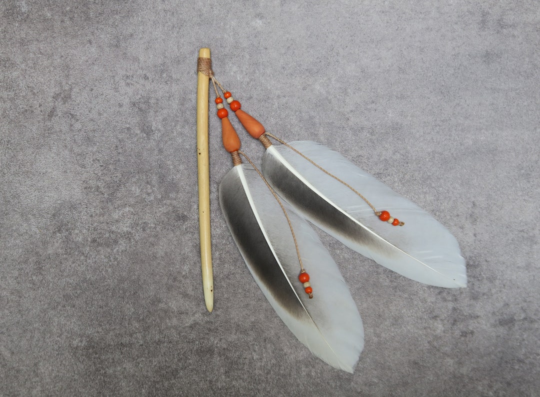 Feather Hair Pick, Native American Hairstyle, Hair Bun Stick, Ethnic ...