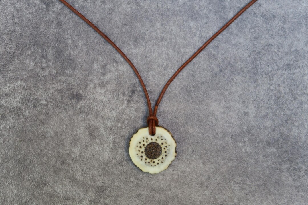 Ethical Antler Jewelry, Full Moon on Deer Antler Pendant, Brown Leather ...