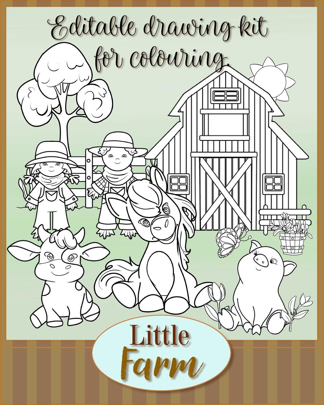 Cute Little Farm Animals and People Coloring Pages - Etsy Canada