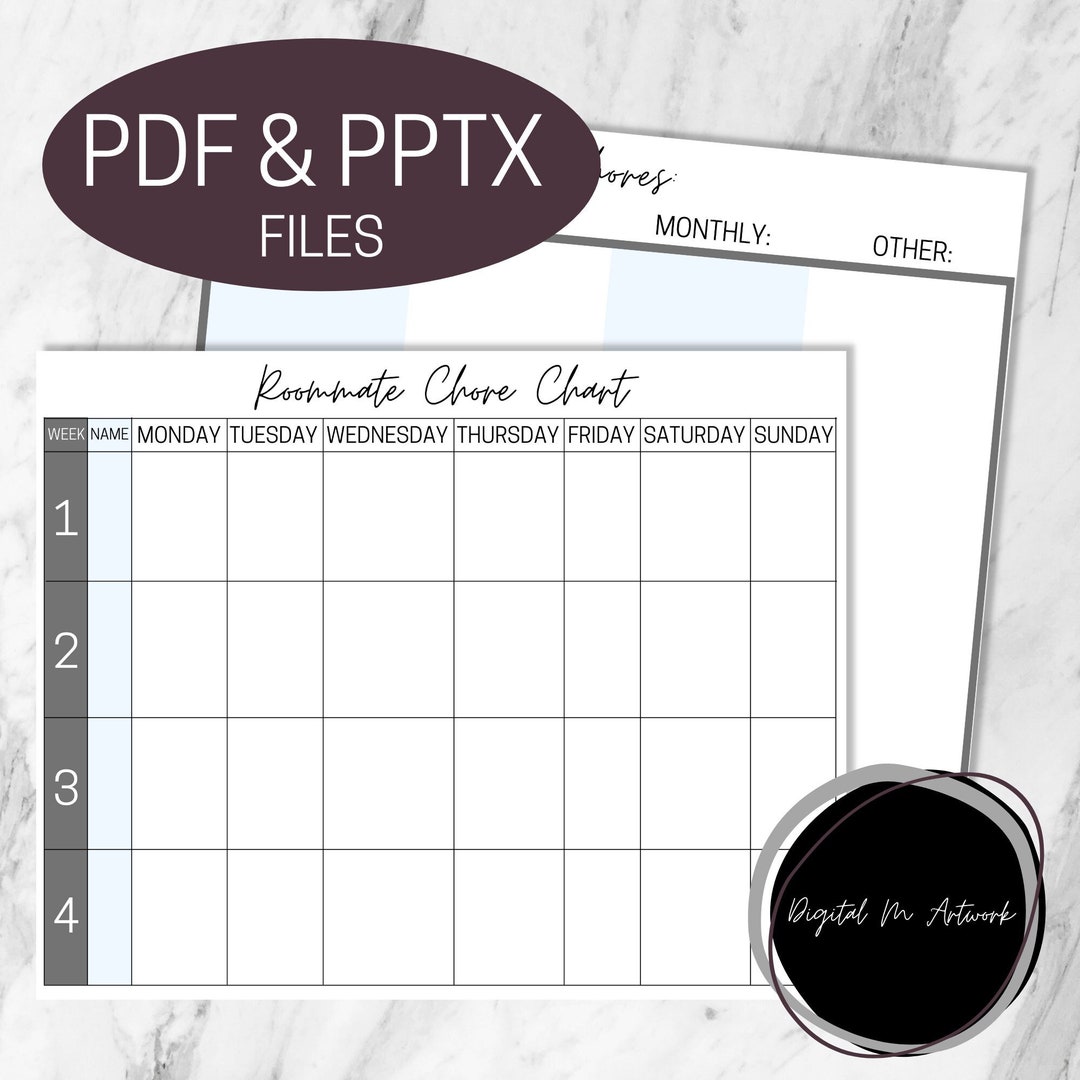 Roommate Chore Chart, Chore Chart, Chore List, Chore List for Adults ...