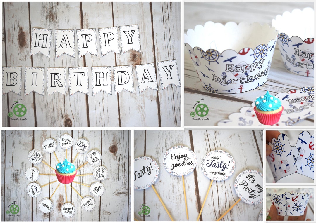 Happy Birthday Basic Kit Nautical Theme INSTANT DOWNLOAD - Etsy
