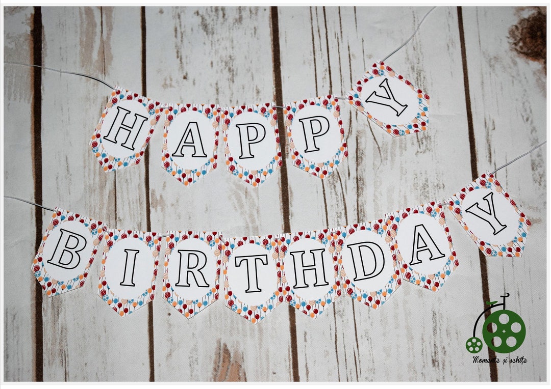 Balloon Theme Birthday Banner, Happy Birthday Banner, Birthday Banner ...