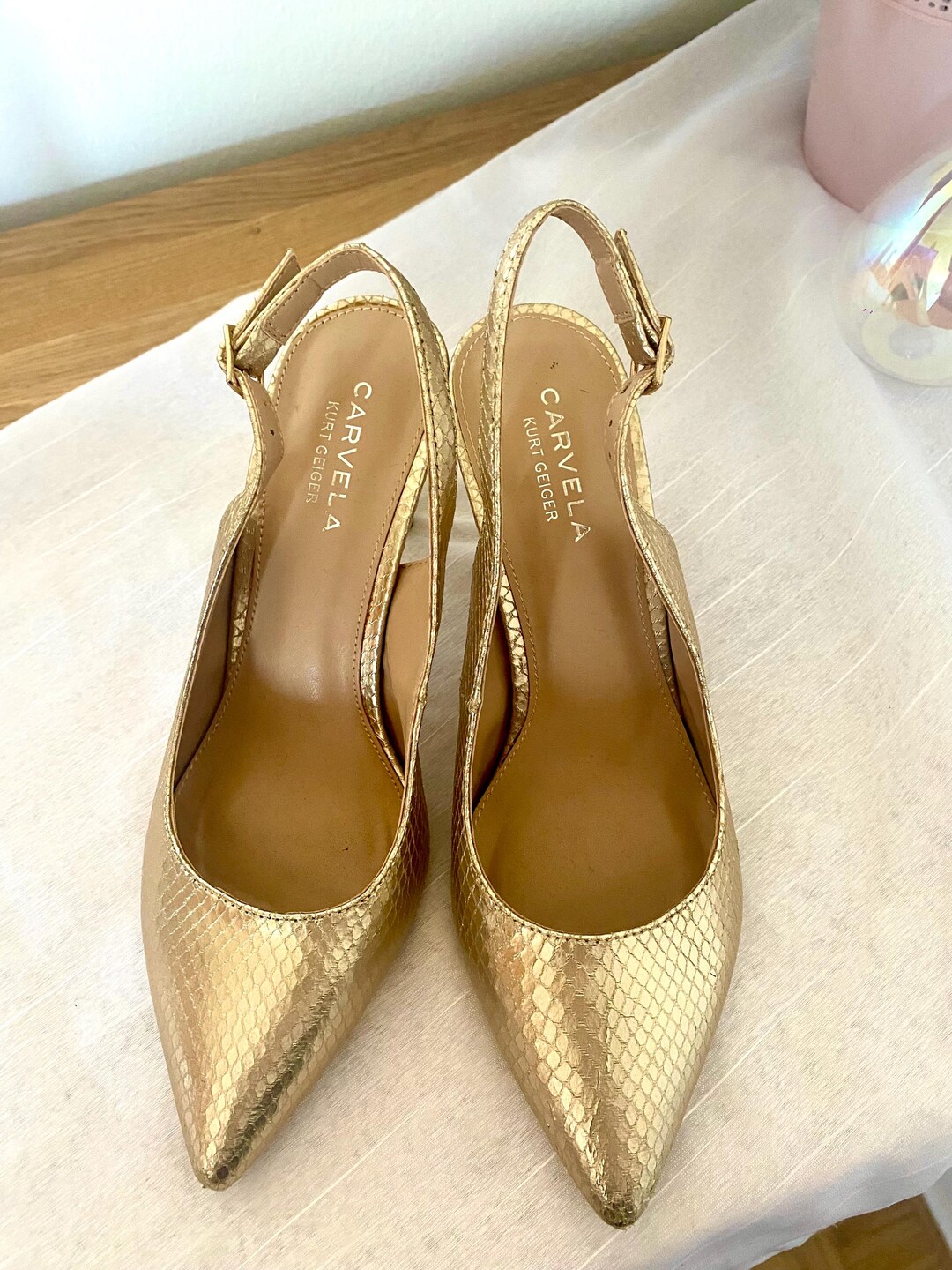 Vintage Slingback Golden Heels Women Metallic Pumps by Carvela Kurt ...