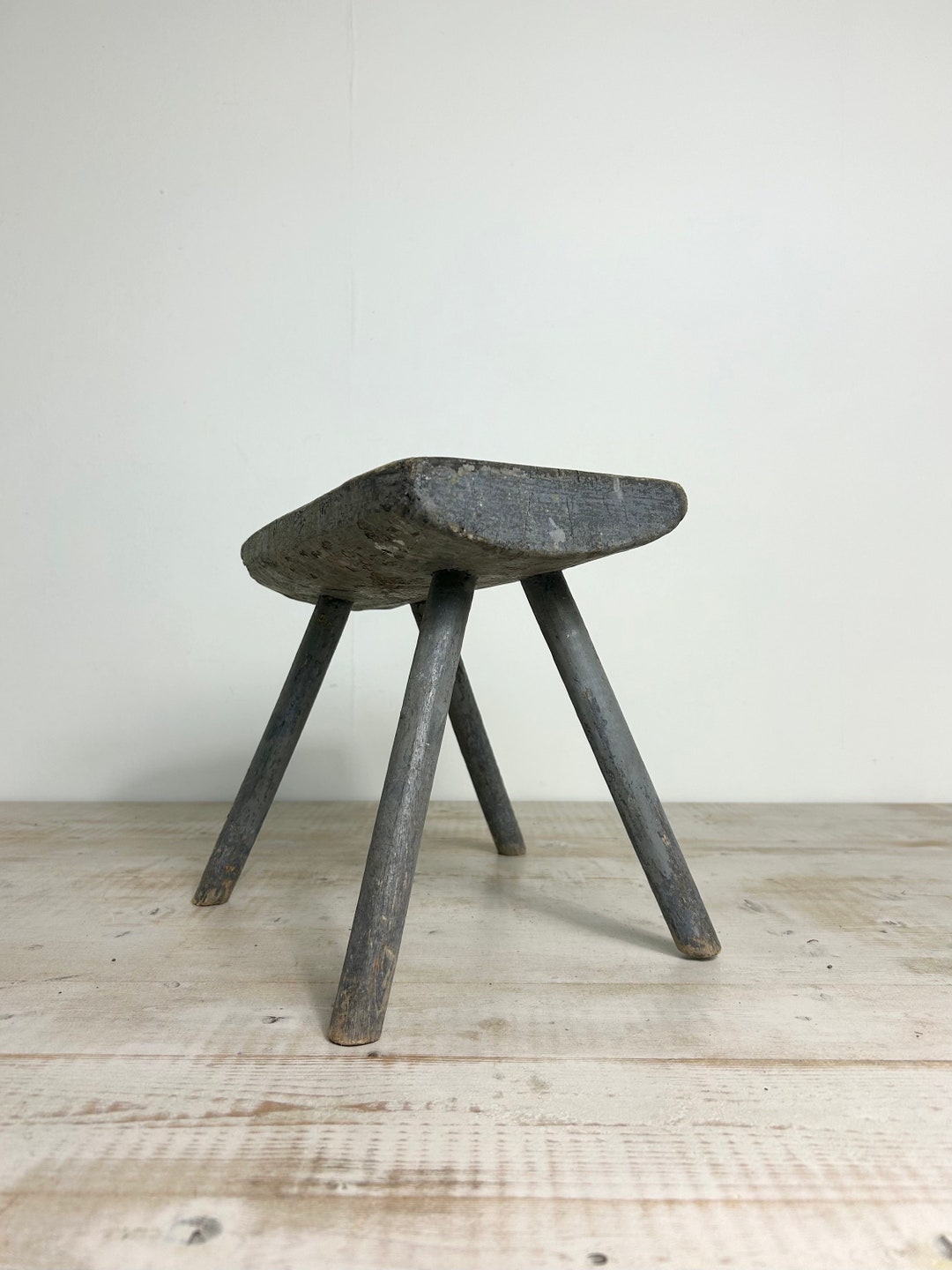 Small Vintage Blue Wooden Stool, Rustic Stool - Etsy