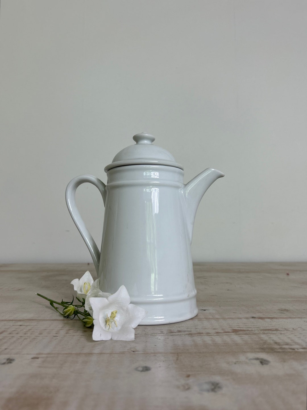 French Vintage White Ironstone Cafetière Coffee Pot, Old Ceramic ...