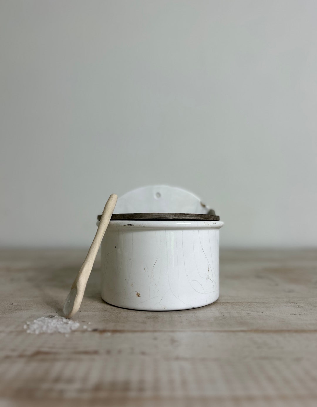 Vintage French White Ceramic Salt Holder, Old Salt Box, Wall Kitchen ...