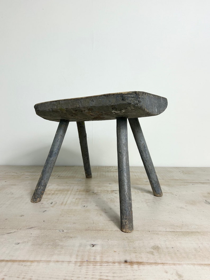Small Vintage Blue Wooden Stool, Rustic Stool - Etsy UK